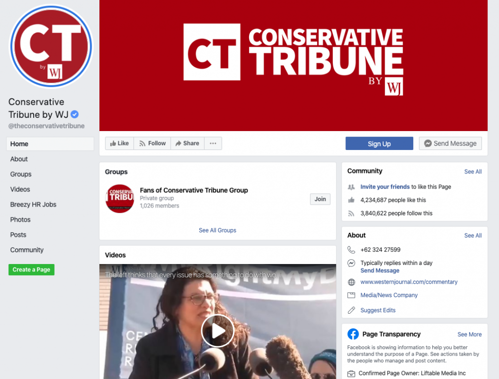 Conservative Tribune by WJ Facebook page_as of 20200322 | Media Matters for America